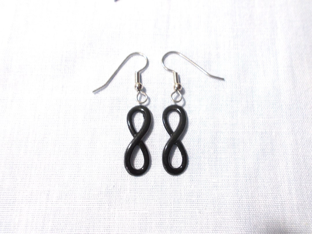 INFINITY Symbol Figure 8 Black Enamel Charms on Hook Wires Dangling ...