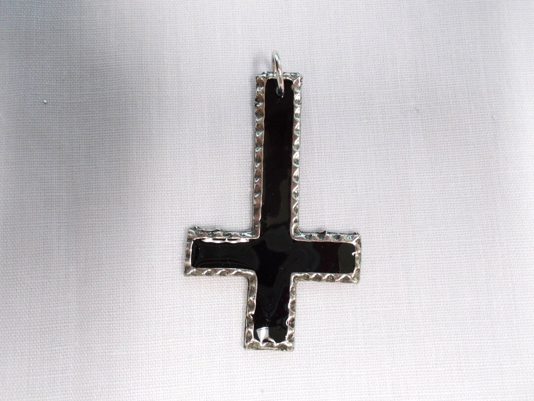 Occult Inverted Cross With Black Inlay Occult Satanic Evil Ritual Metal ...