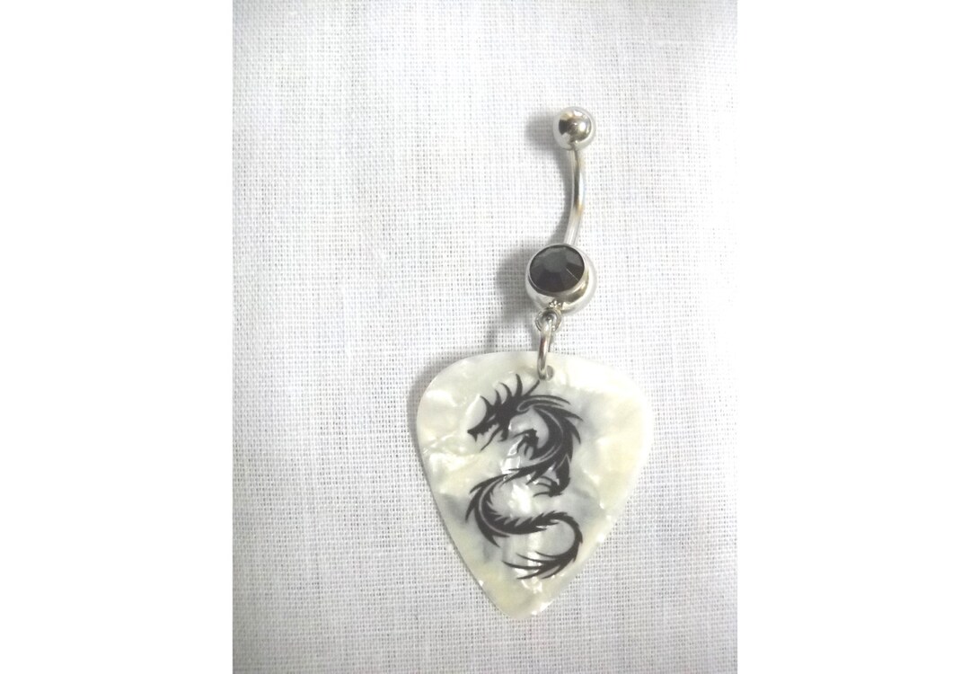 Curved Fantasy Tribal DRAGON Printed on Pearl White Guitar Pick on ...