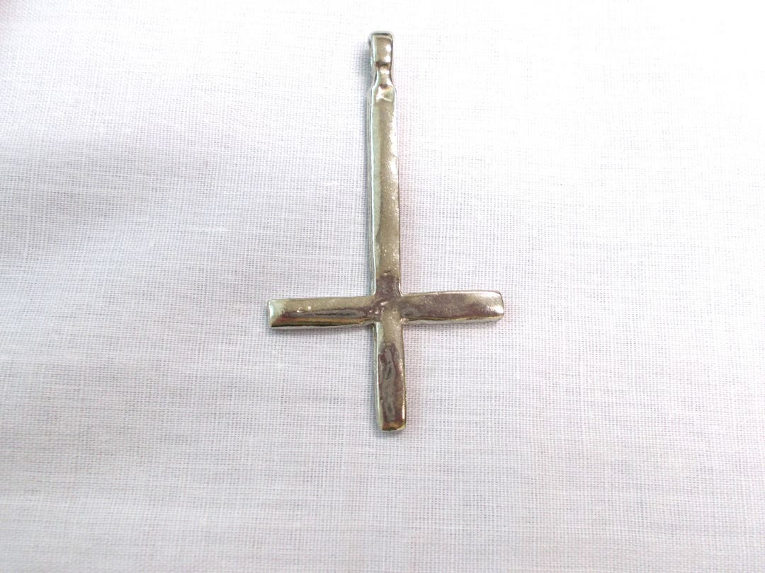 Occult INVERTED CROSS Satanic Ritual Evil Solid Hand Cast Metal Silver ...