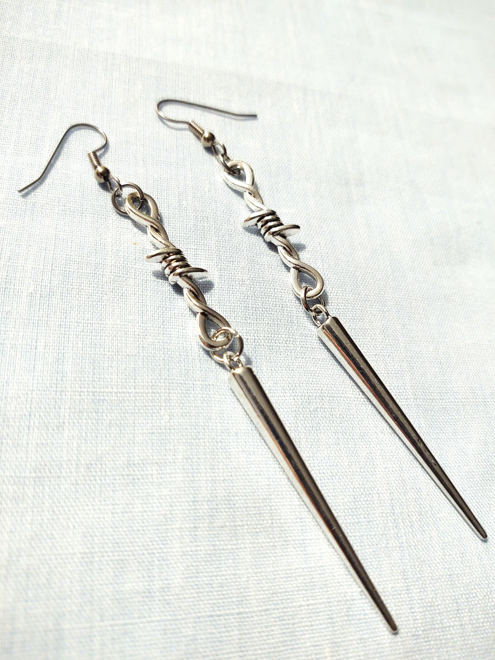 Barbed Wire Loop and Long Spike Double Dangling Silver Color - Etsy