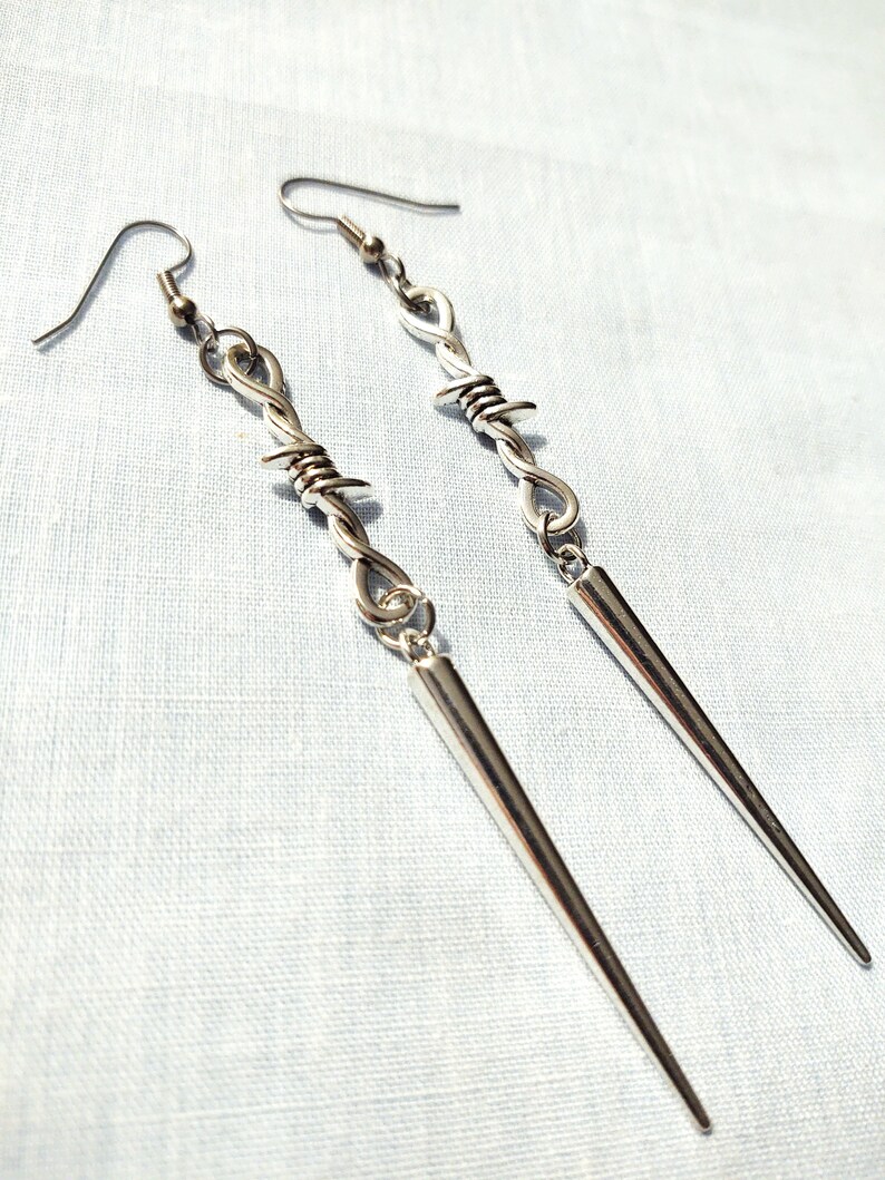 Barbed Wire Loop and Long Spike Double Dangling Silver Color - Etsy