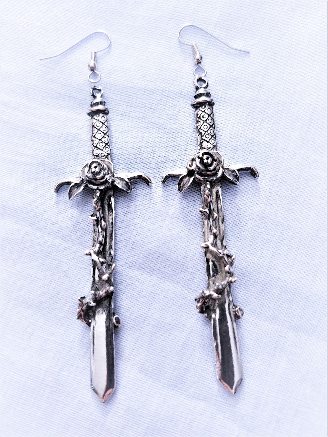 Celtic Rose Wrap Warrior Broad Sword Solid Pewter Pendant Dangling Real ...