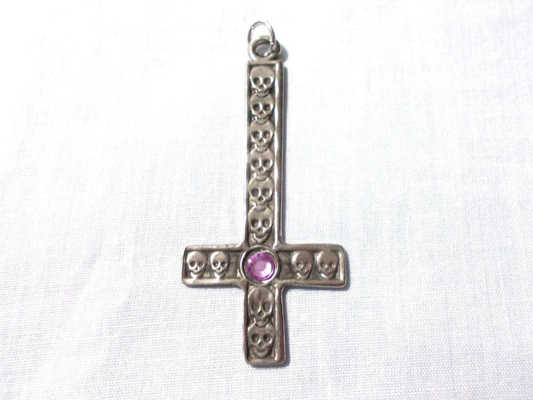 Occult Inverted Satanic Cross With Skulls XL Size and Light Purple ...