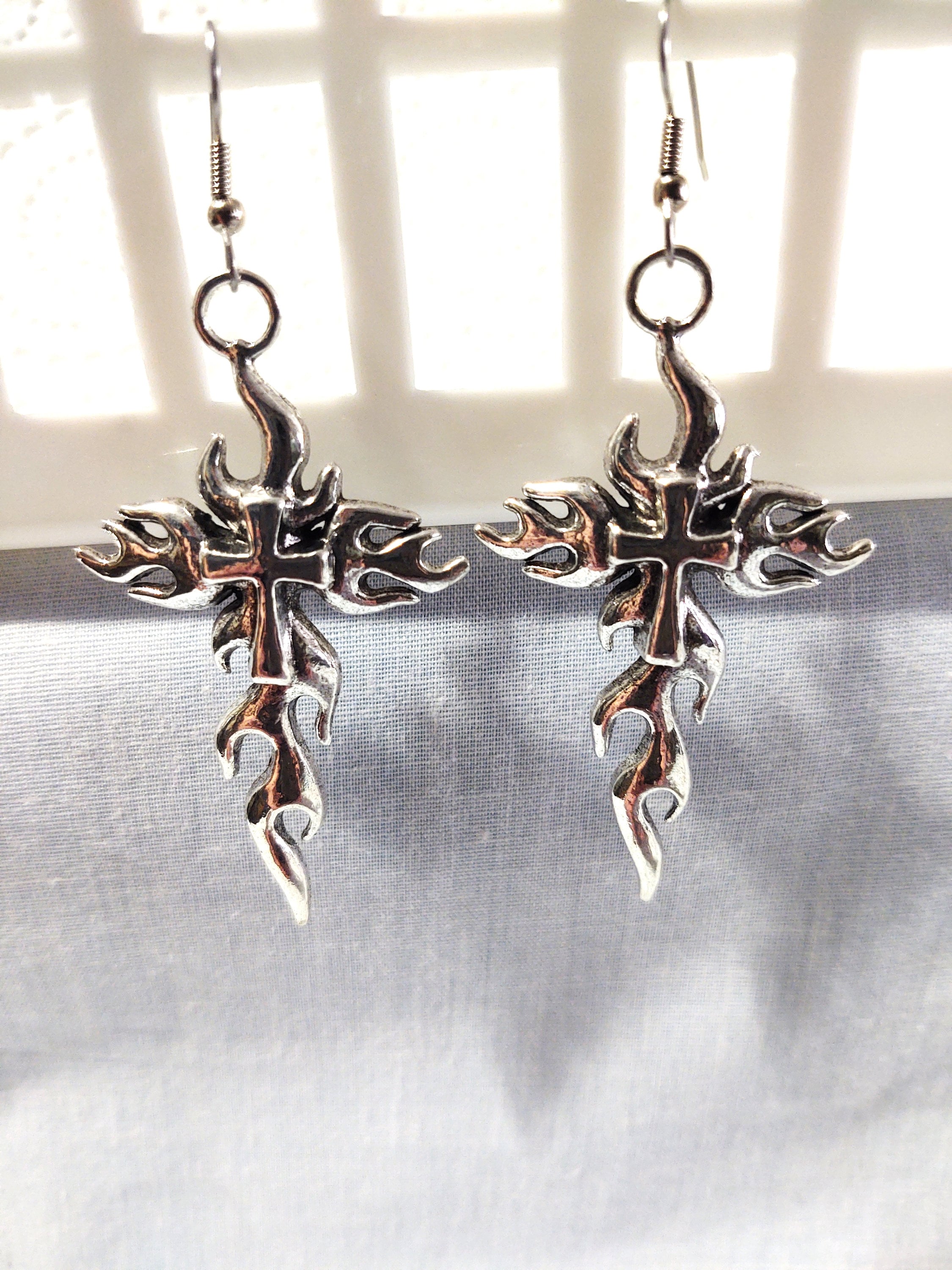 Fire Cross FLAMING CROSS Full Size Pendant Silver Alloy Large - Etsy