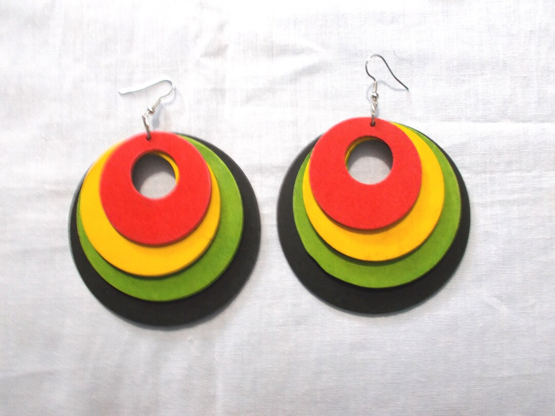 Big Round Rasta Colors Green - Red - Yellow Green and Black Dangling ...