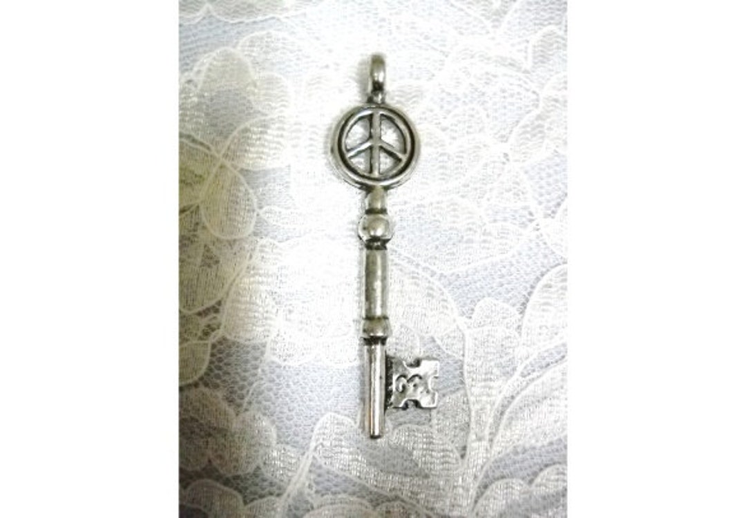 Large PEACE SIGN Skeleton KEY Solid Hand Cast Pewter Double Sided Real ...