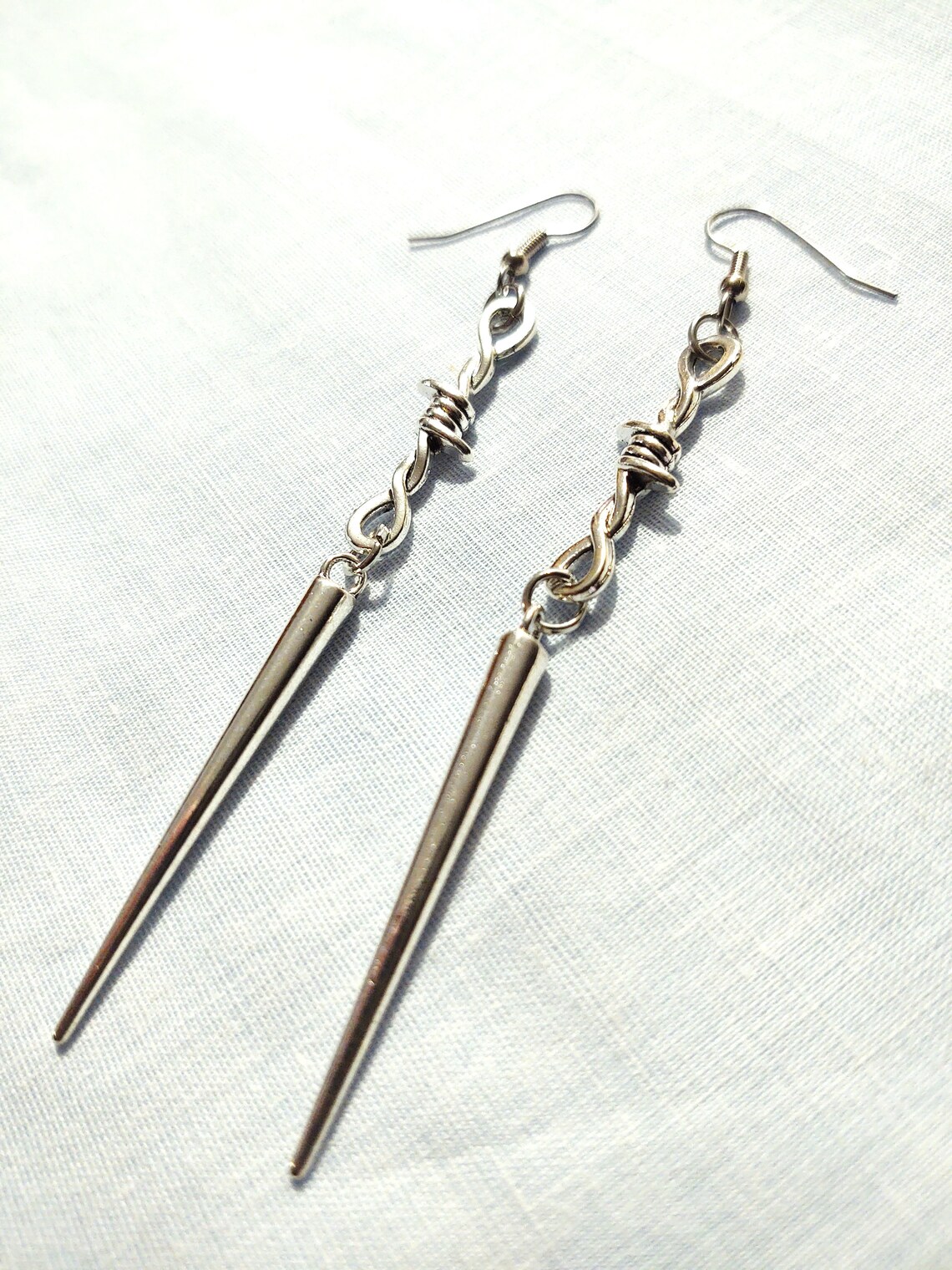 Barbed Wire Loop and Long Spike Double Dangling Silver Color - Etsy