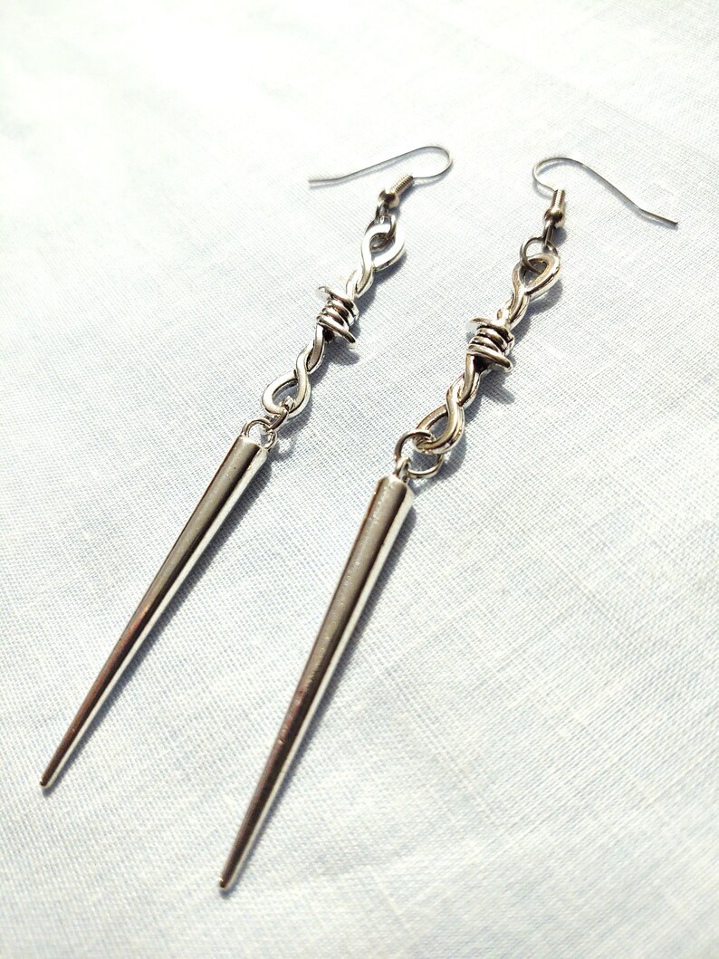 Barbed Wire Loop and Long Spike Double Dangling Silver Color - Etsy