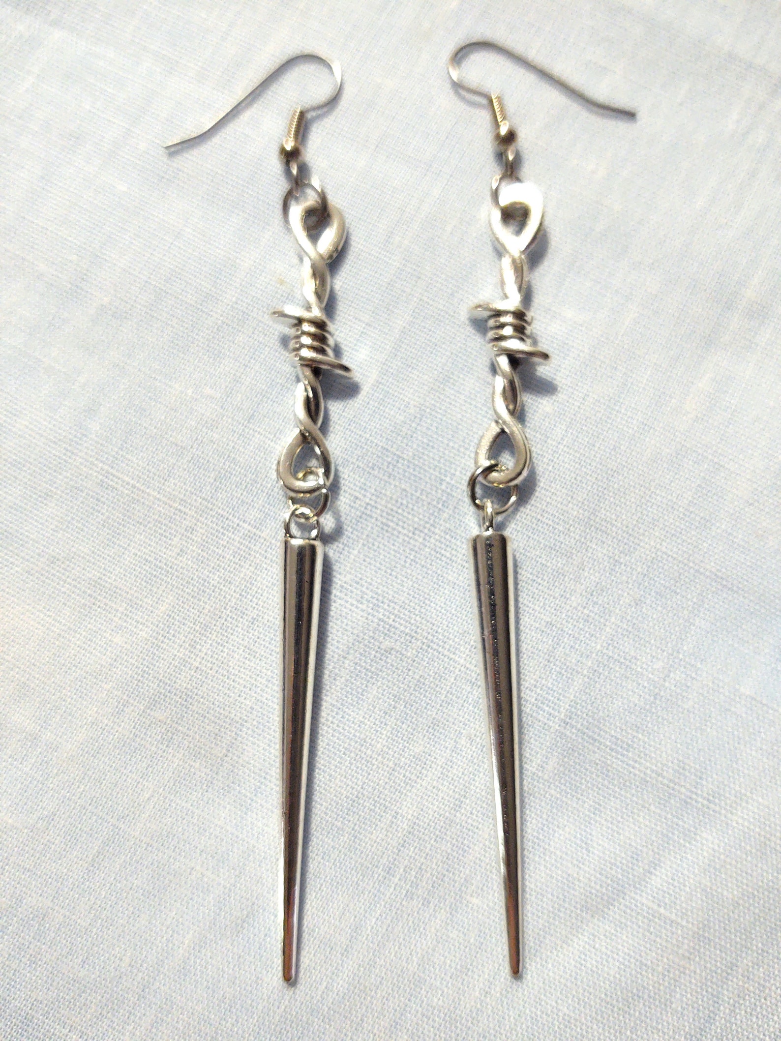 Barbed Wire Loop and Long Spike Double Dangling Silver Color - Etsy