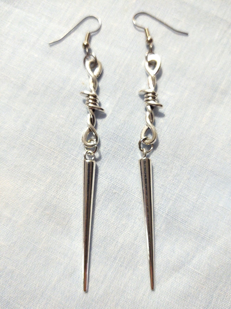 Barbed Wire Loop and Long Spike Double Dangling Silver Color - Etsy