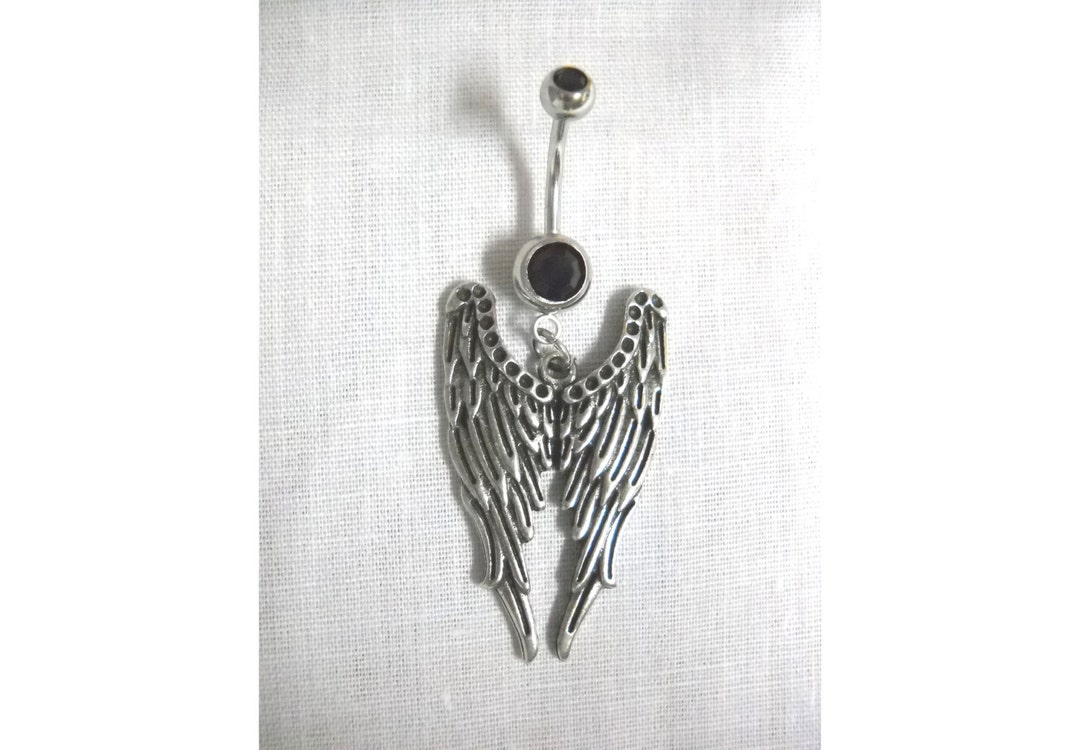 Celtic ANGEL WINGS Feathering Heavenly on Dazzling Black CZ Stone 14g ...