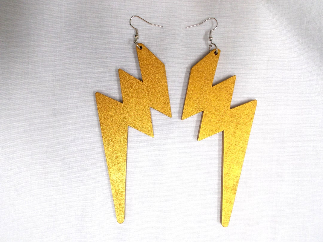 Bohemian X-large Royal GOLD Wooden LIGHTNING BOLT / Bolts Hand Painted ...