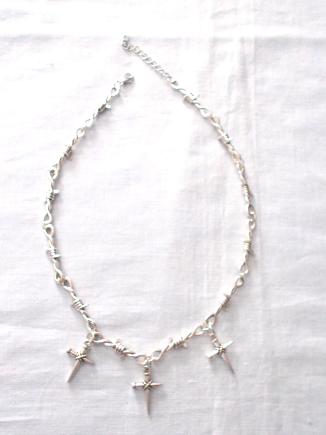 3 Jesus Nail Rope Wrap Cross Charms on BARBED WIRE / Barb Wire ...