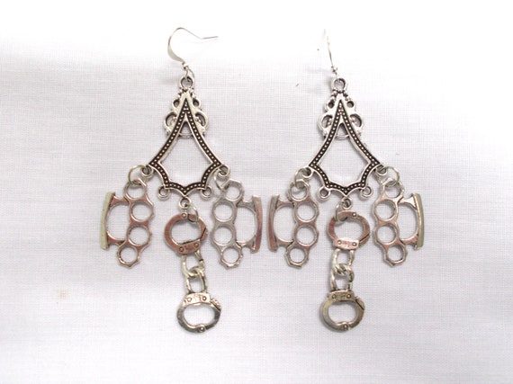 Long Brass KNUCKLES Duster and HANDCUFFS Law Breaker Street | Etsy