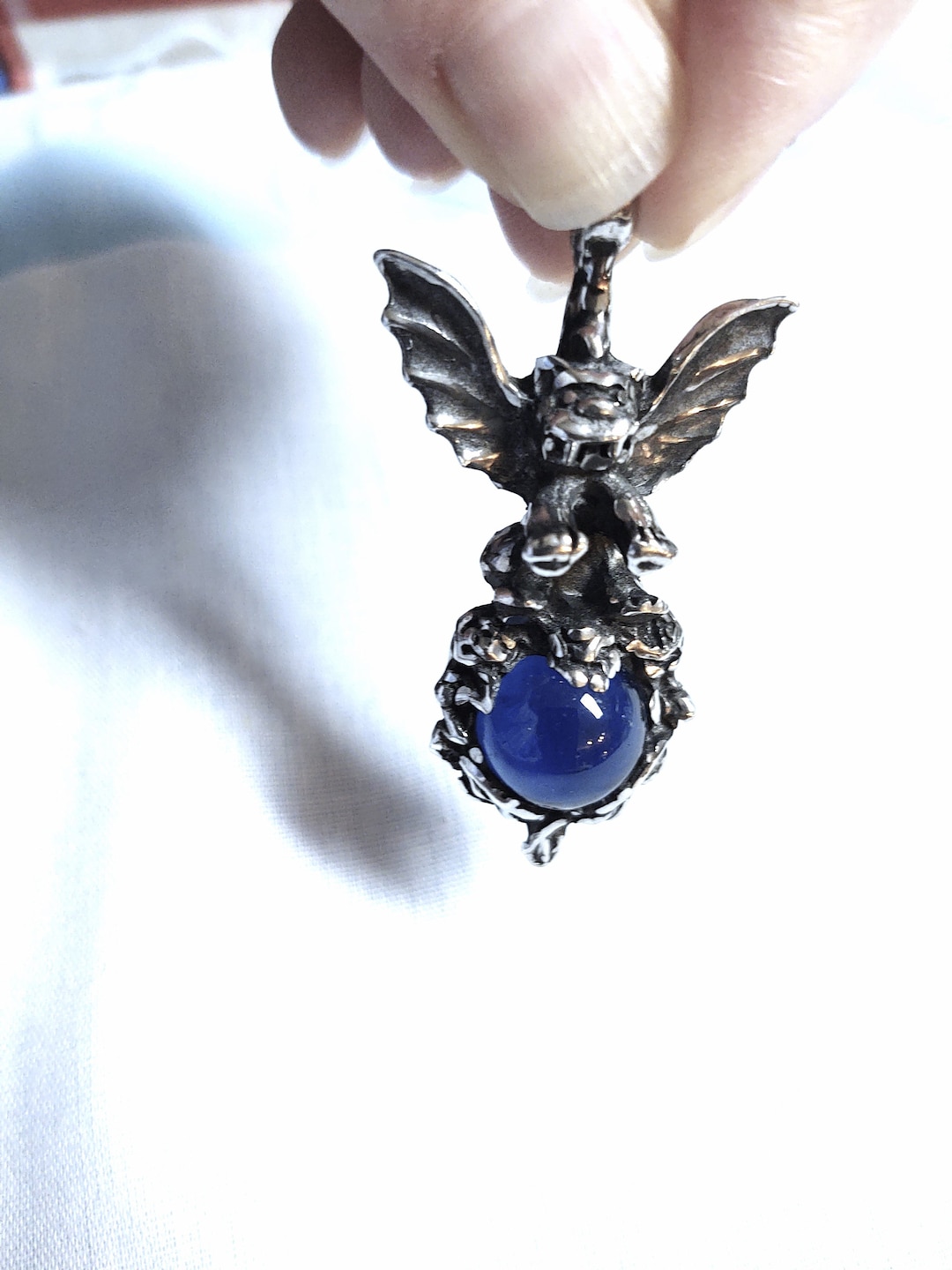 Gothic GARGOYLE With Rich BLUE Glass Orb - Spiny Wings & Awesome Detail ...