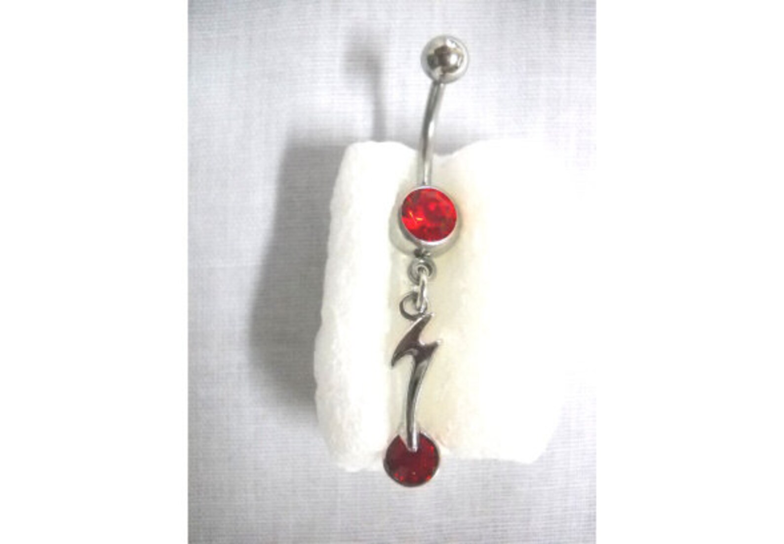 Lightning Bolt Belly Ring: Red CZ Gem, 14g Surgical Steel Navel Bar - Etsy