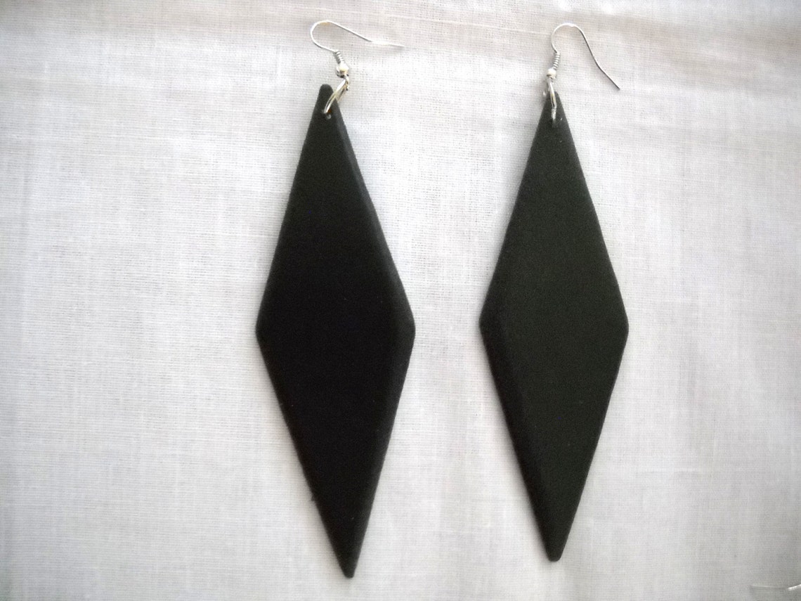 Bohemian Bold Large Size Solid JET BLACK Wooden Diamond Shape - Etsy