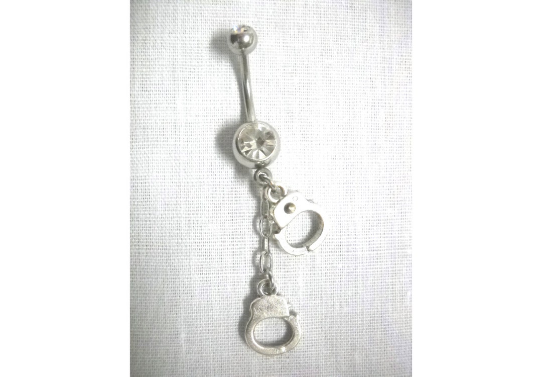 JAILBREAK Cuffs Law Enforcement HANDCUFFS on Clear Gem CZ 14g Belly ...
