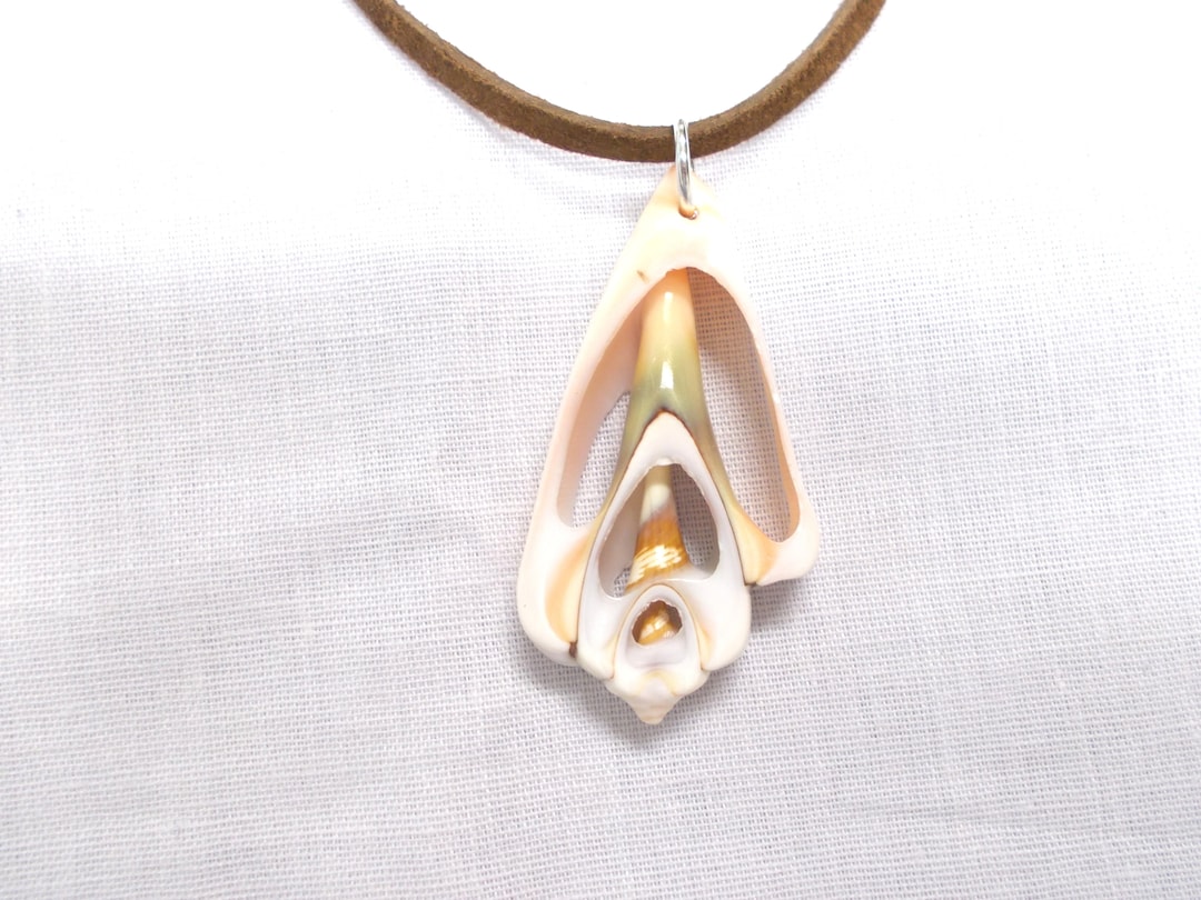 Sliced Center Cut CONCH Shell Pendant in Natural Colors on 22 Inch ...