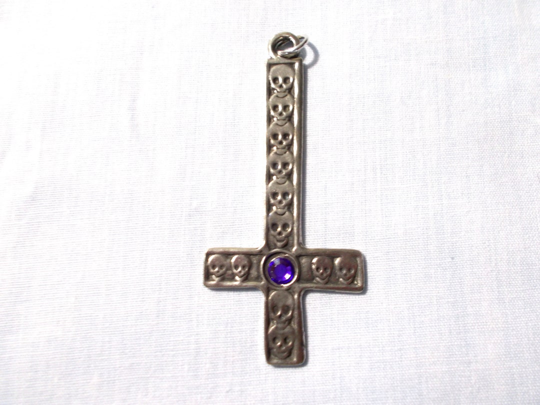 XL Inverted Cross With Human Skulls Occult Ritual Gothic Dark Purple ...