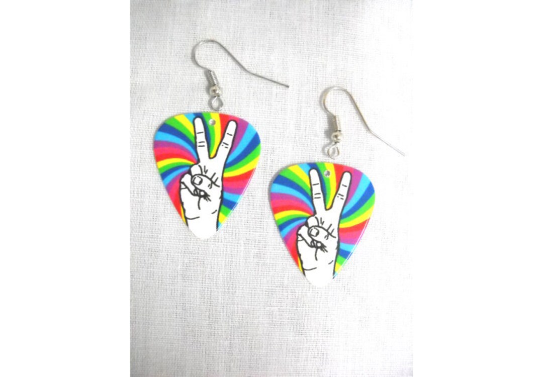 Vivid Colorful RAINBOW PEACE Sign HAND Symbol Custom Printed Guitar ...