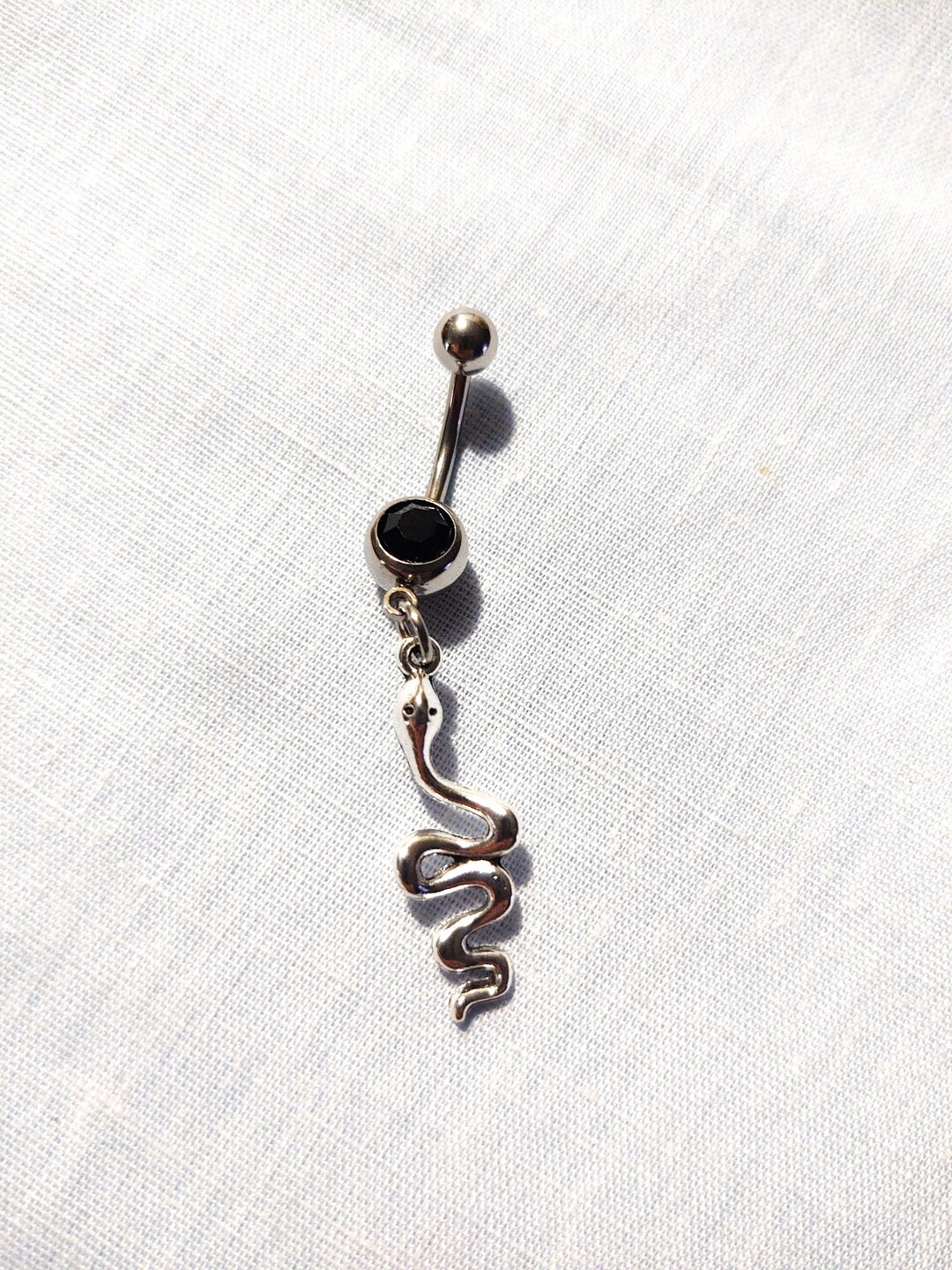 Wild & Wicked Curvy SNAKE Serpent Jungle Reptile Charm on Dazzling Black Cz Gem 14g Belly Ring ...