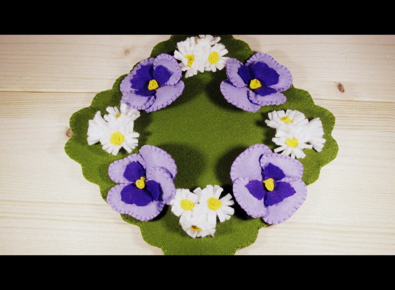 Spring Flowers Pattern Easter Decor Felt Flowers Felt Basket Home Decor ...