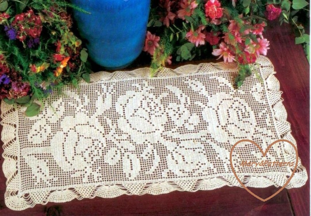 PDF Crochet Pattern Doily -runner With Roses - Home Decor - Vintage ...