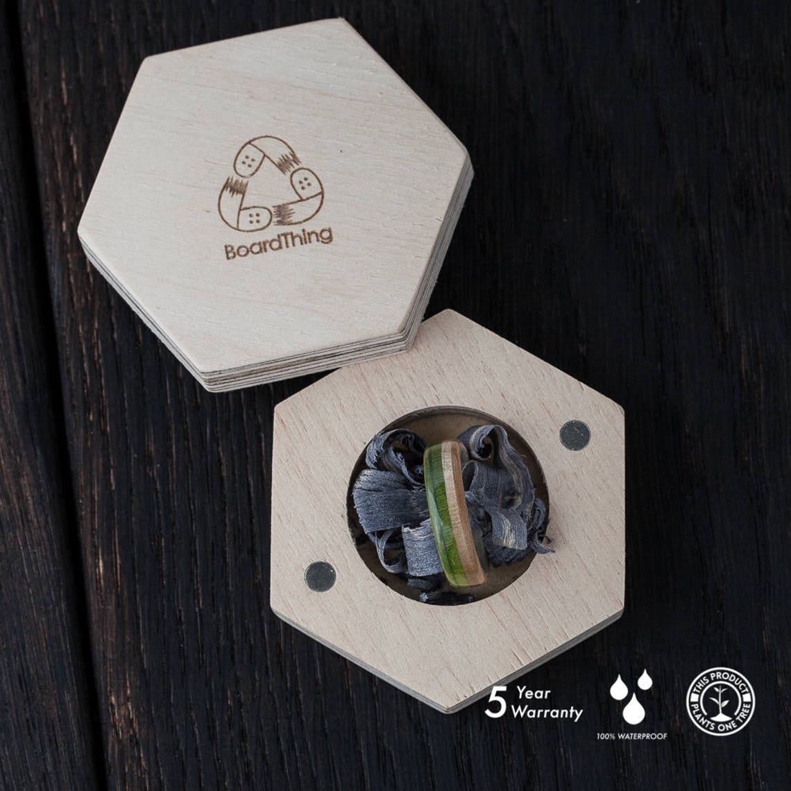 Green Skateboard Ring - Wooden Ring - Recycled Skateboard Ring ...