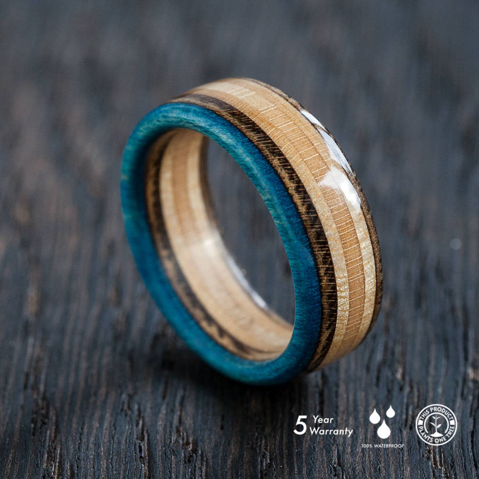 Recycled Skateboards Wooden Ring Wedding Ring Waterproof | Etsy