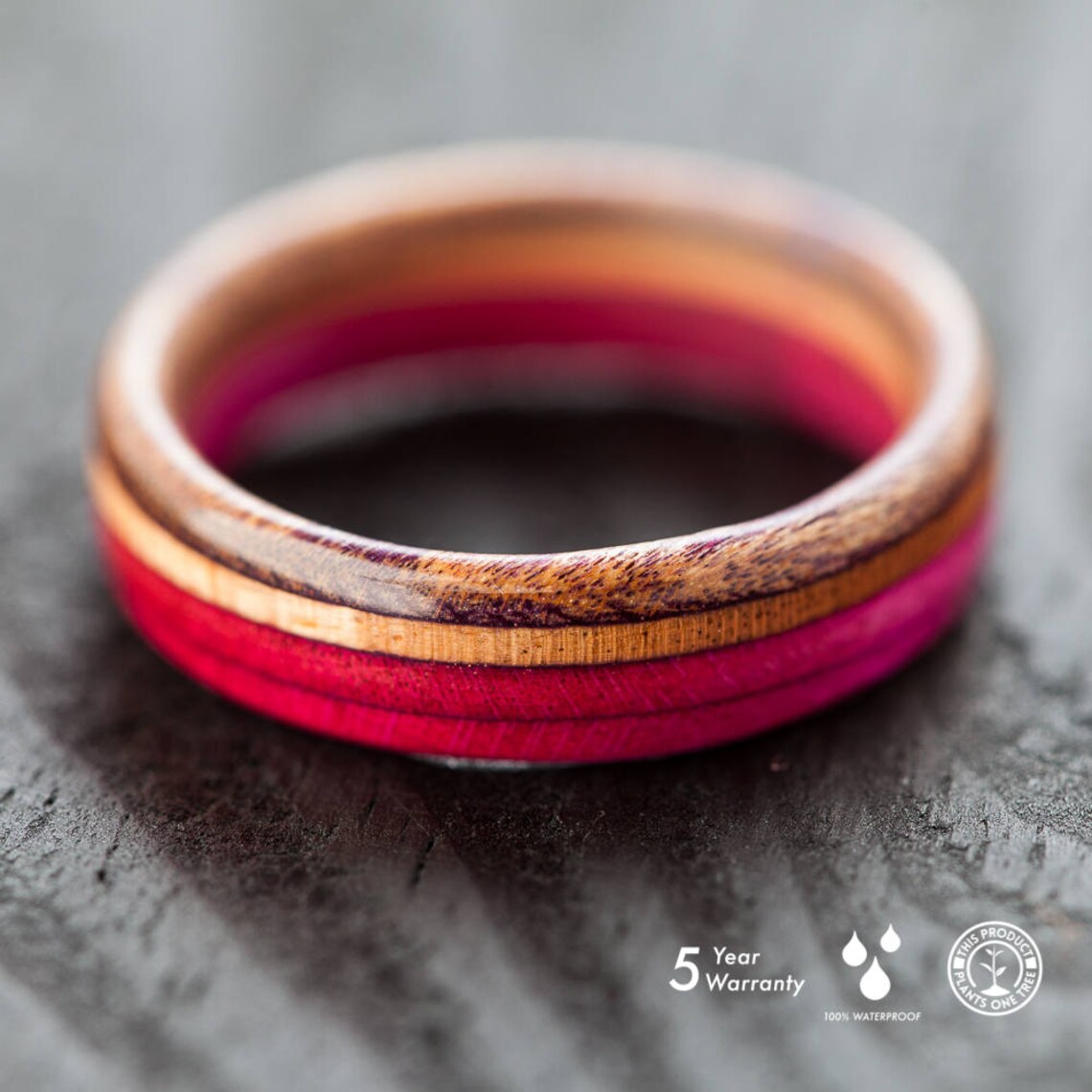 Recycled Skateboards Ring Wooden Pink Ring Wedding Ring - Etsy