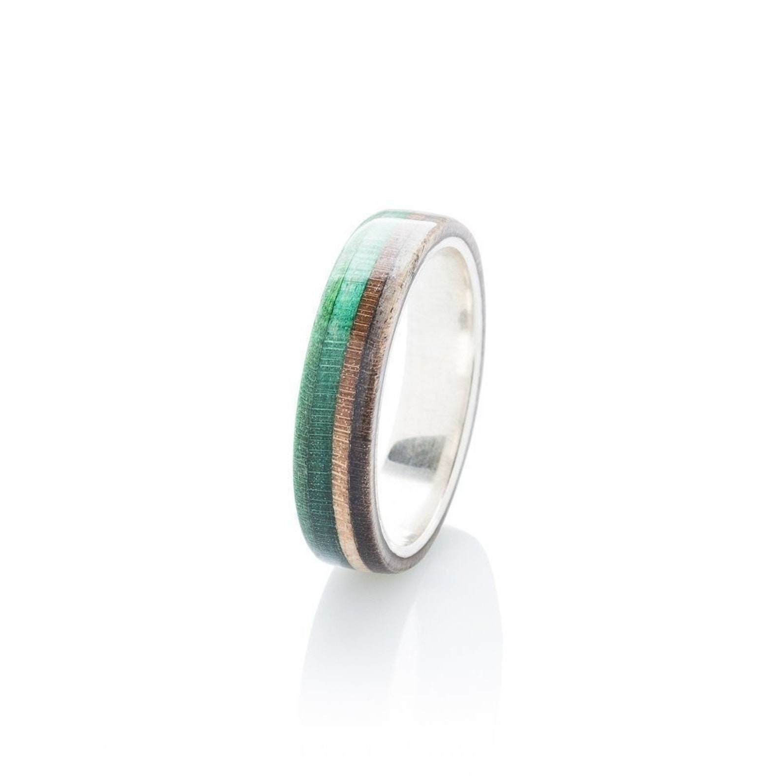 Silver Skateboard Ring Wooden Recycled Skateboard Ring - Etsy
