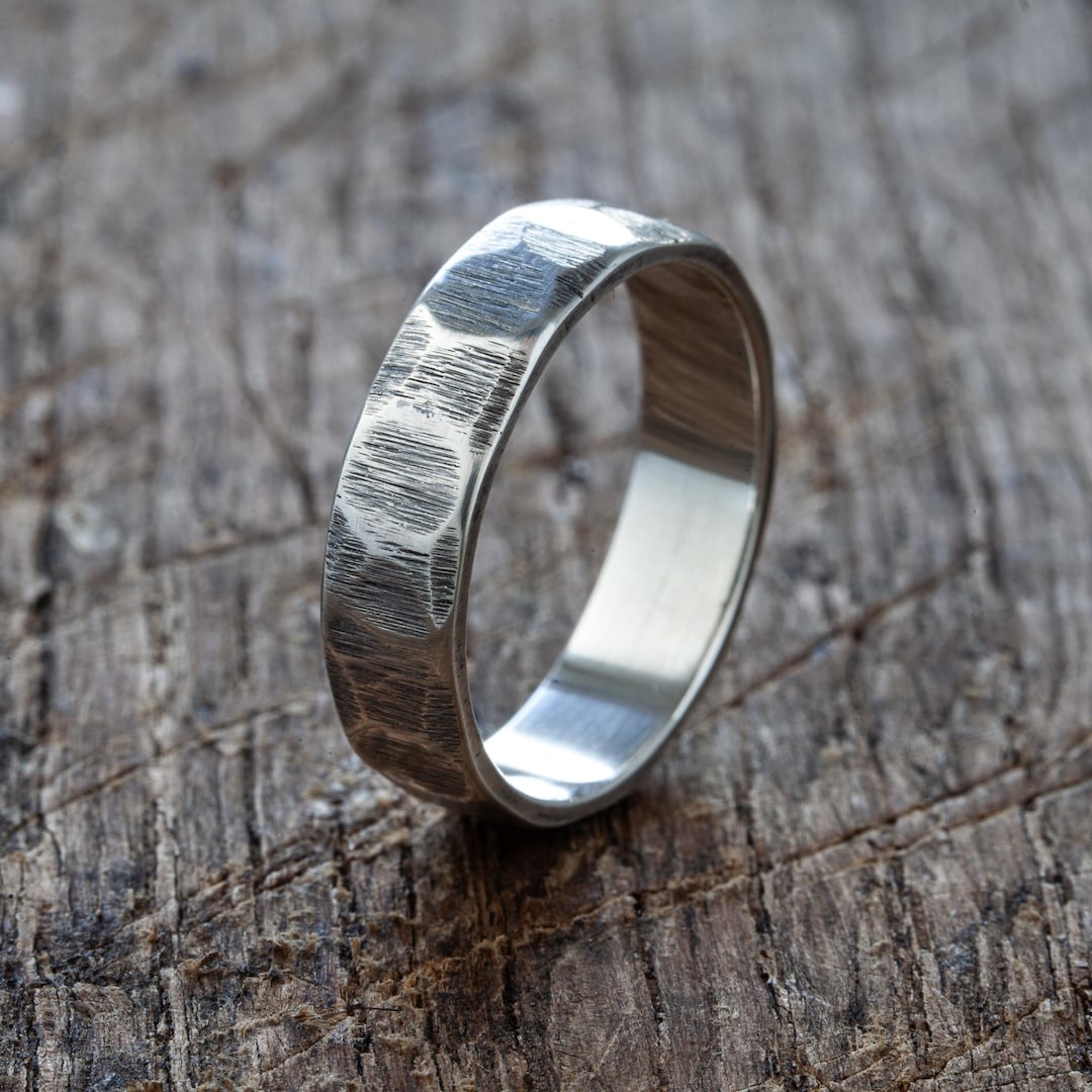 Hammered Sterling Silver Ring • Rustic Silver Wedding Band • Matte ...