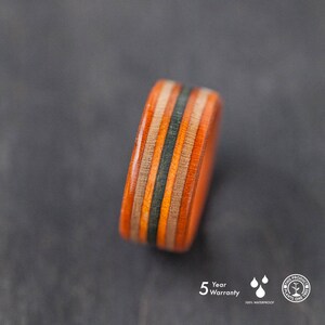 Skateboard Ring Orange Wooden Ring Recycled Skateboard Wedding Ring ...