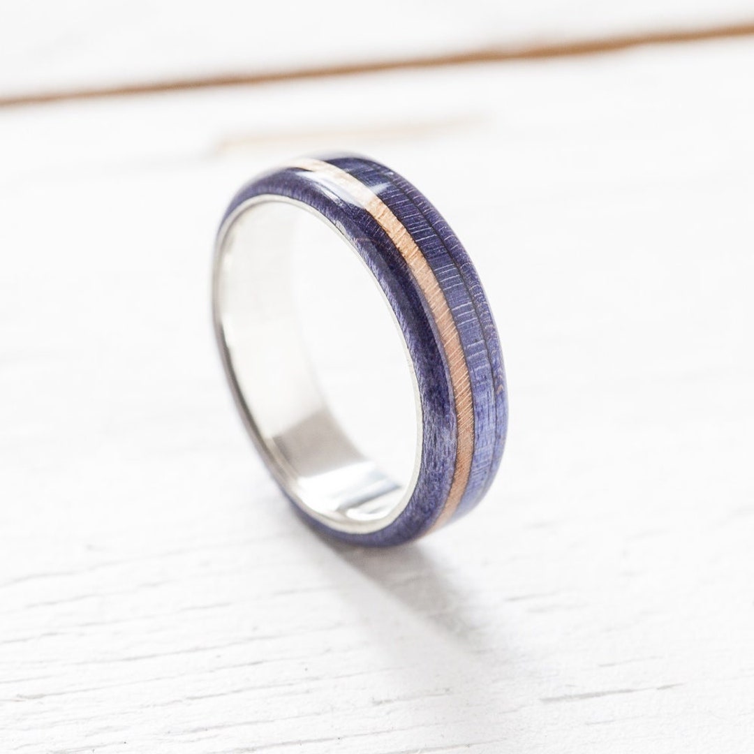 Silver Recycled Skateboard Ring, Wooden Ring, Wedding Ring - Etsy