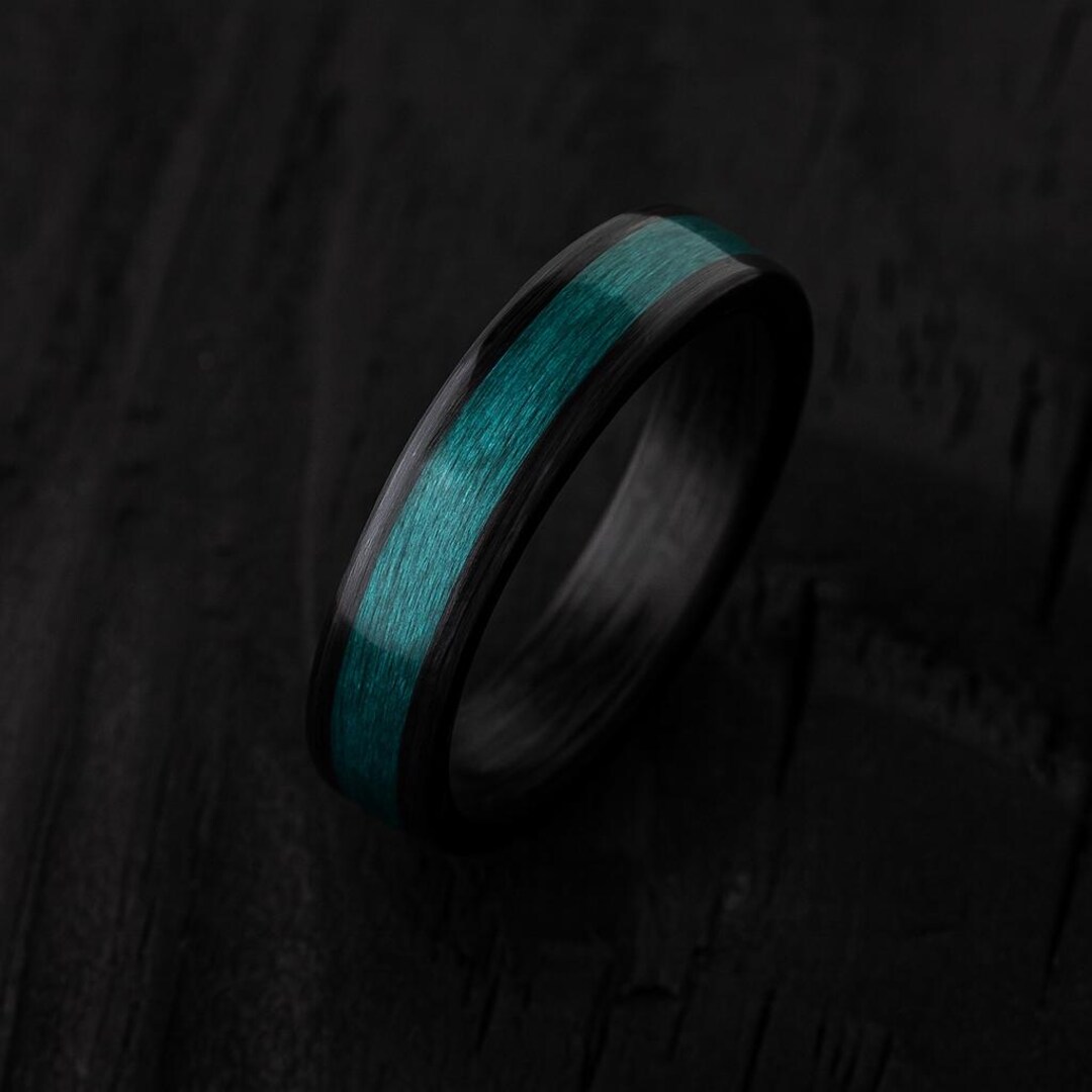 Carbon Fiber Ring With Turquoise Wood Inlay – Handmade Black Wedding ...