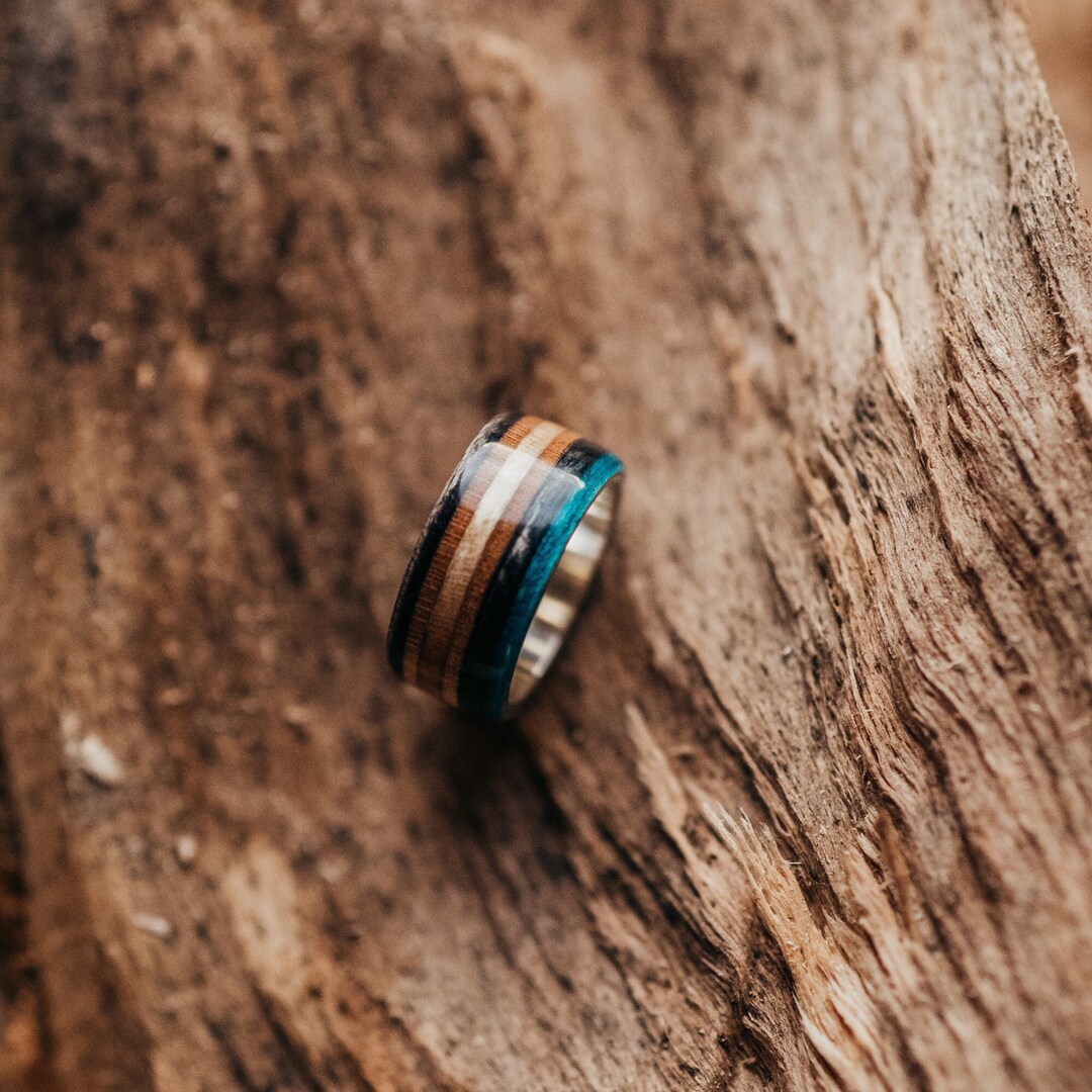 Recycled Skateboards Wooden Ring, Wedding Ring Waterproof, Ocean Ring ...