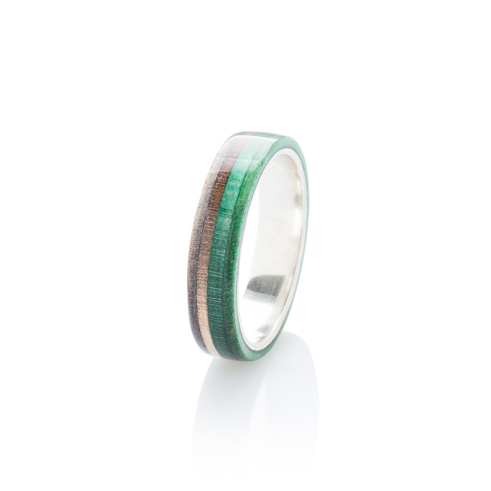 Silver Skateboard Ring - Wooden - Recycled Skateboard Ring - Wedding ...