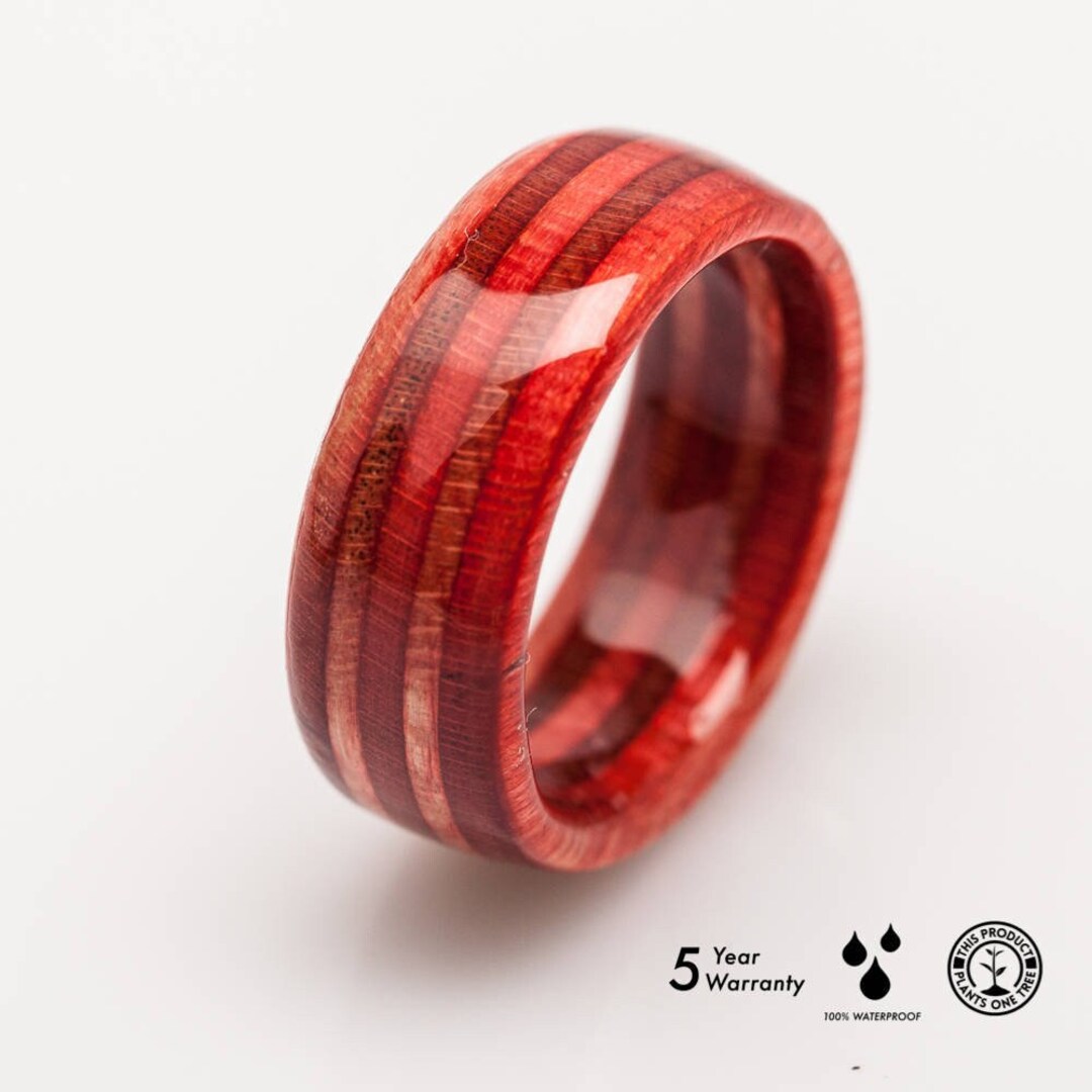 Recycled Skateboard Ring - Wooden Red Ring - Recycled Ring - Upcycled ...