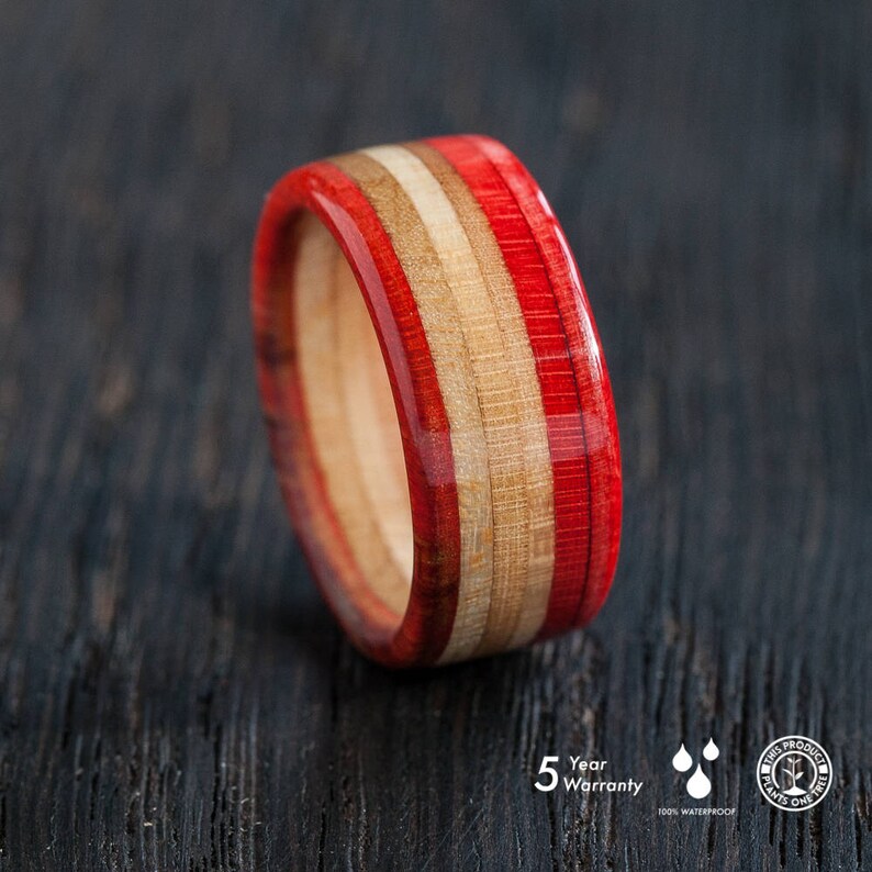 Recycled Skateboard Ring, Wooden Ring, Wedding Ring, Recycled Ring ...