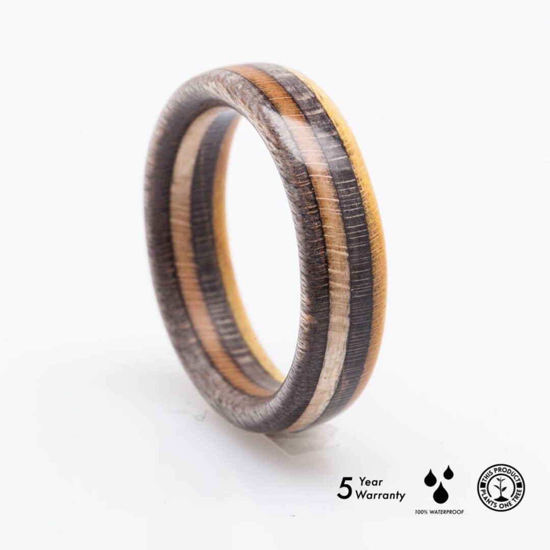 Recycled Skateboard Ring, Wooden Ring, Wedding Ring Waterproof, Wooden ...