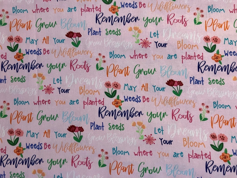 Planting Word Fabric, Spring Fabric, 100% Cotton Fabric, Fabric by Half ...