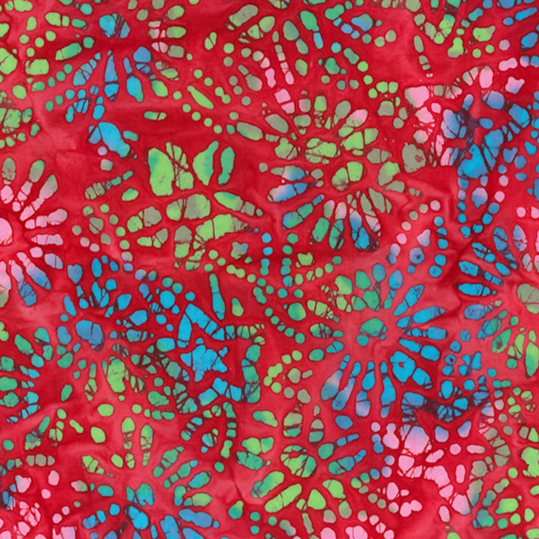 Red Batik Fabric, Floral Fabric, Batiks 100% Cotton Fabric by John ...