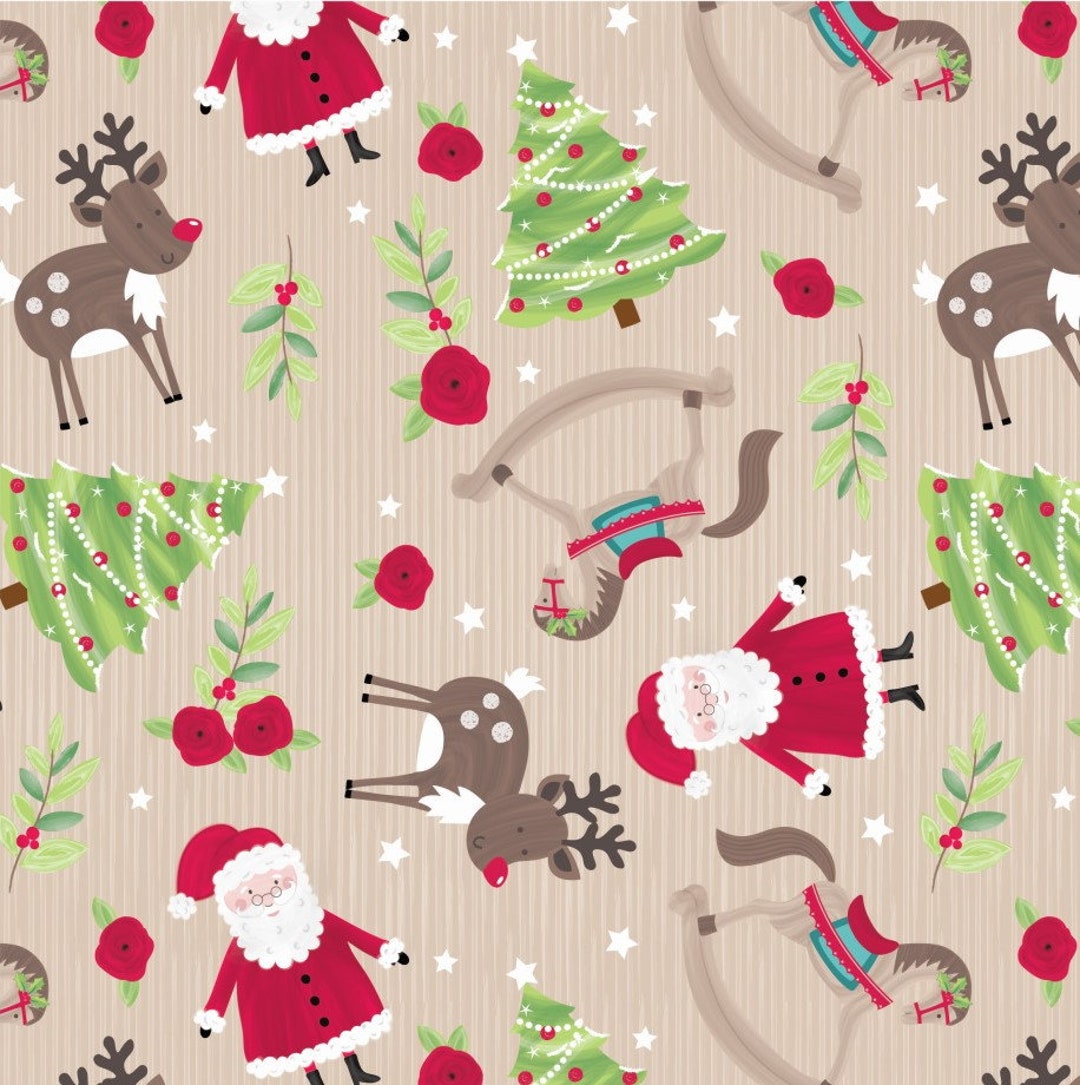 Santa Fabric, Reindeer Fabric, Christmas Fabric, 100% Cotton Fabric by ...