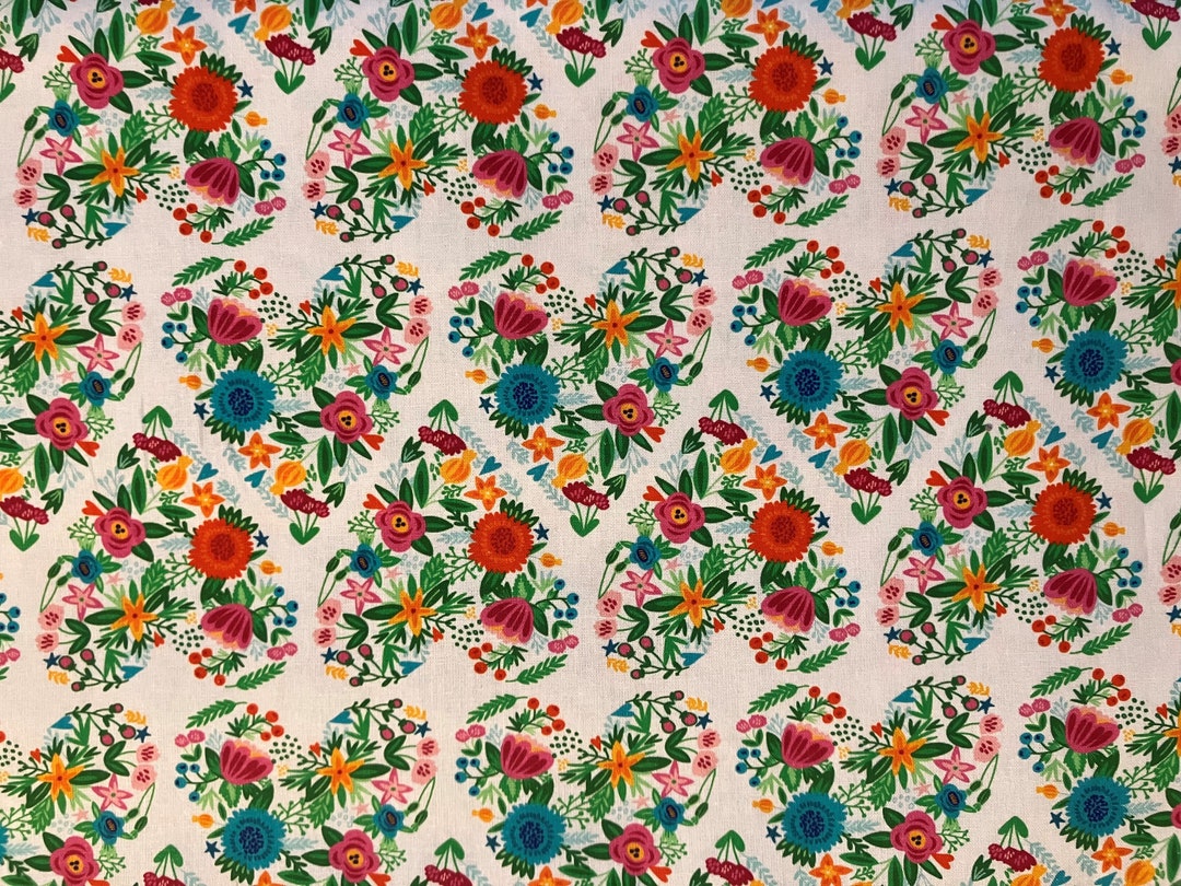 Floral Heart Fabric, 100% Cotton Fabric, Fabric by Half Metre, Fabric ...