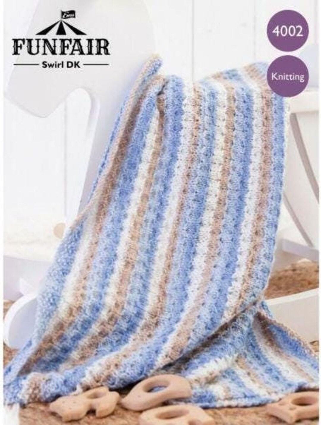 Stripey Moss Stitch Cot Blanket Pattern, Knitting Pattern, Emu Funfair ...