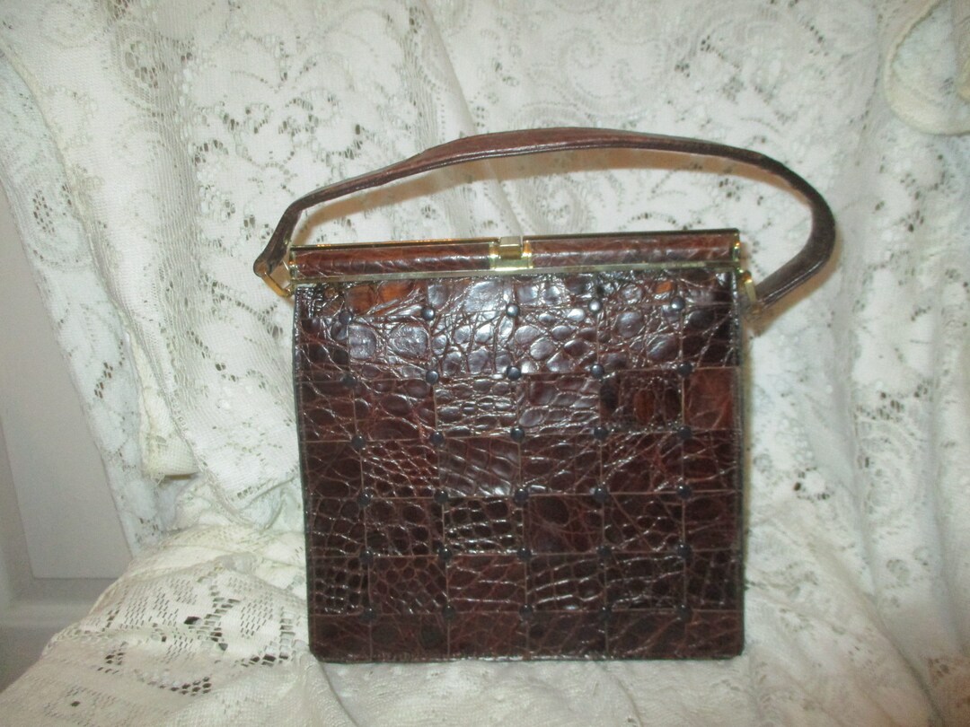 Lesco Croc Embossed Studded Patchwork Satchel - Etsy