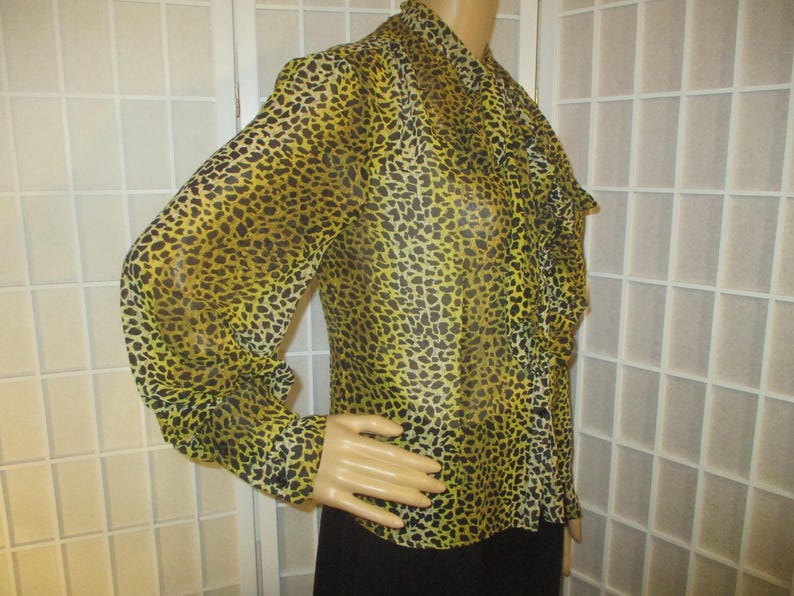 Jones New York Leopard Print Ruffled With Tie Sash Blouse - Etsy