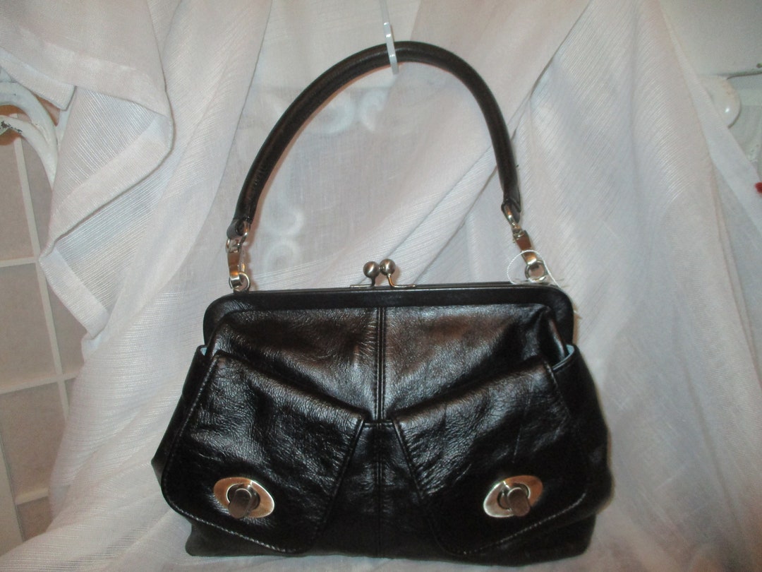 Latico Kiss Lock Leather Satchel/shoulder Bag - Etsy